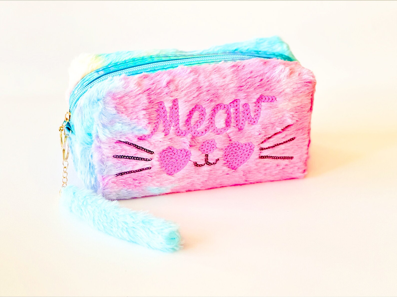 Fuzzy Cat Pencil Case, Kawaii Cosmetic Bag, School Supplies, Soft ...
