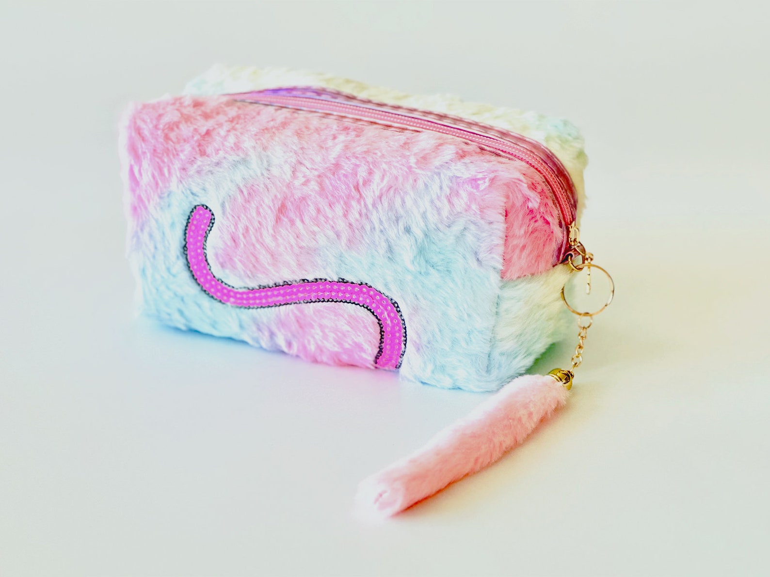 Fuzzy Cat Pencil Case, Kawaii Cosmetic Bag, School Supplies, Soft ...
