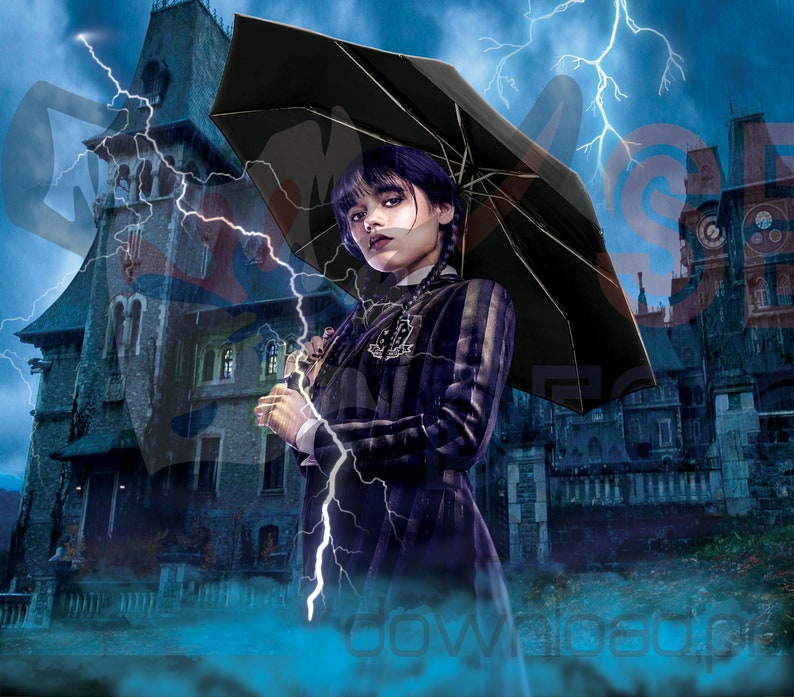 3 Files Wednesday Addams Lighting DESIGN With Umbrella Outside School ...