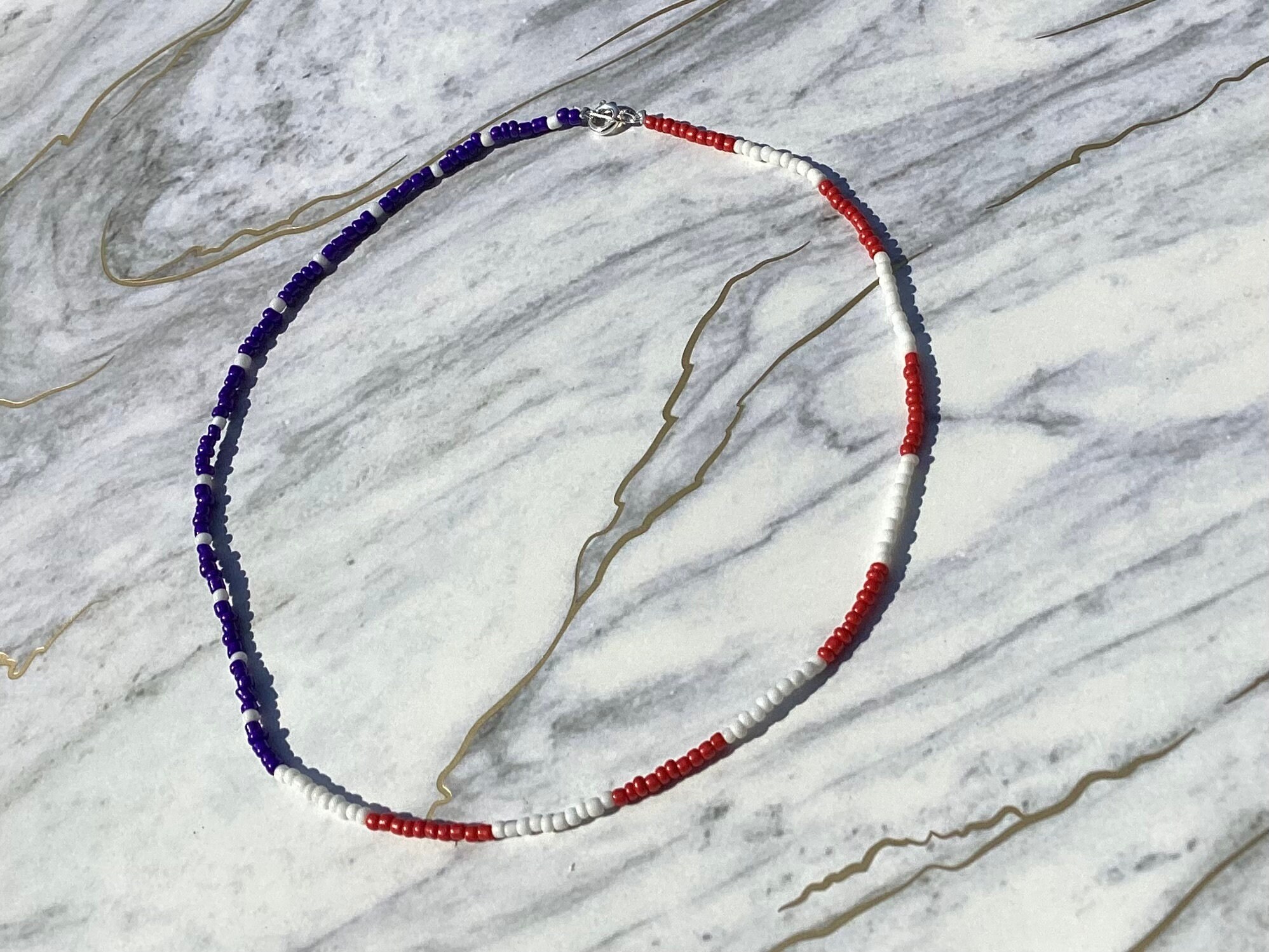 Red White and Blue Seed Bead Choker Necklace - Etsy