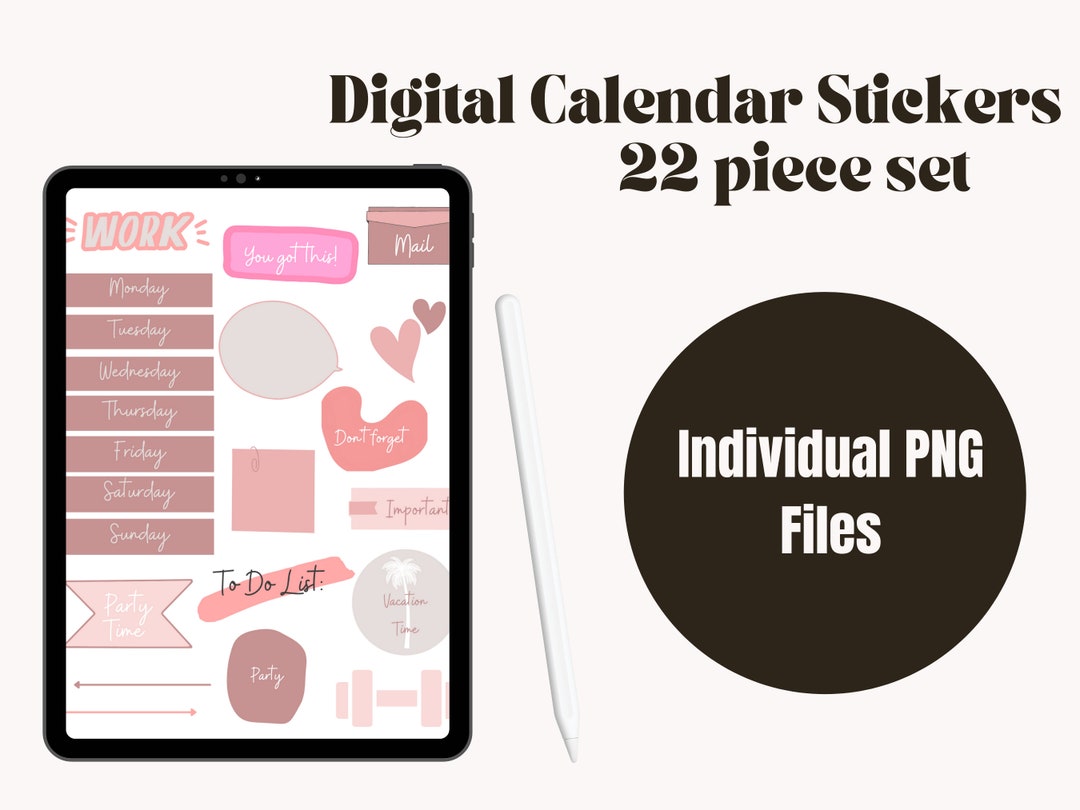 Pink Digital Calendar Sticker Set (individual PNG Files) - Etsy