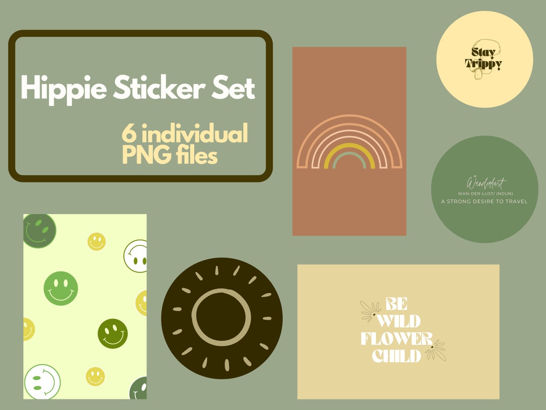 Hippie Sticker Set (individual PNG Files) - Etsy
