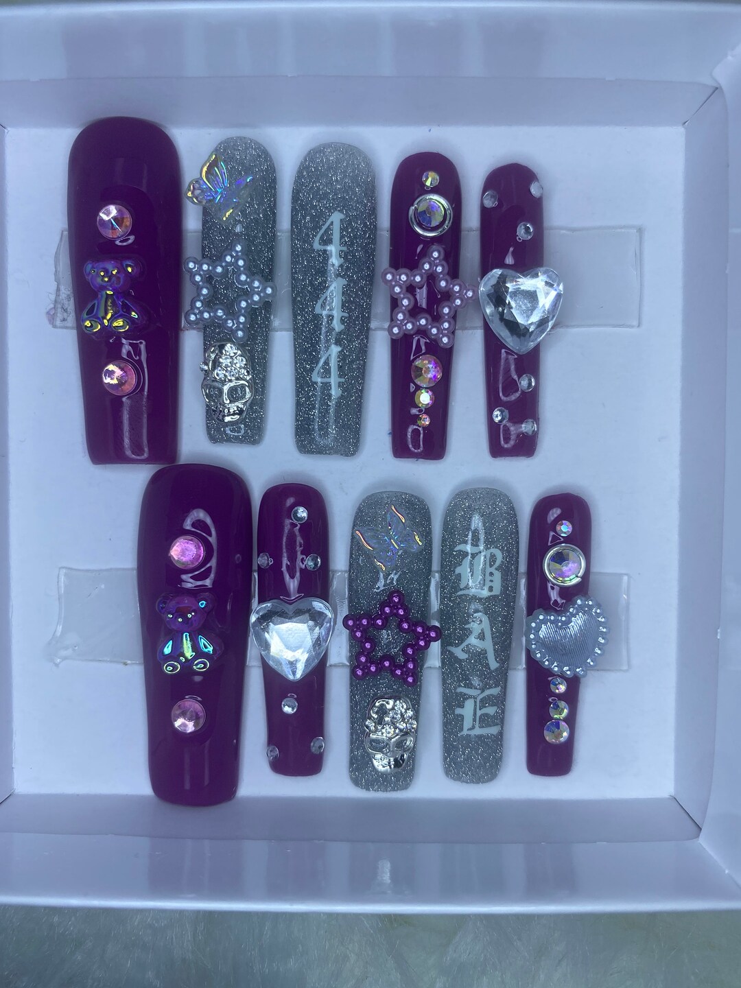 Angel Number Nails | Pressons | Purple Nails | Bae Nails | 444 | Long ...