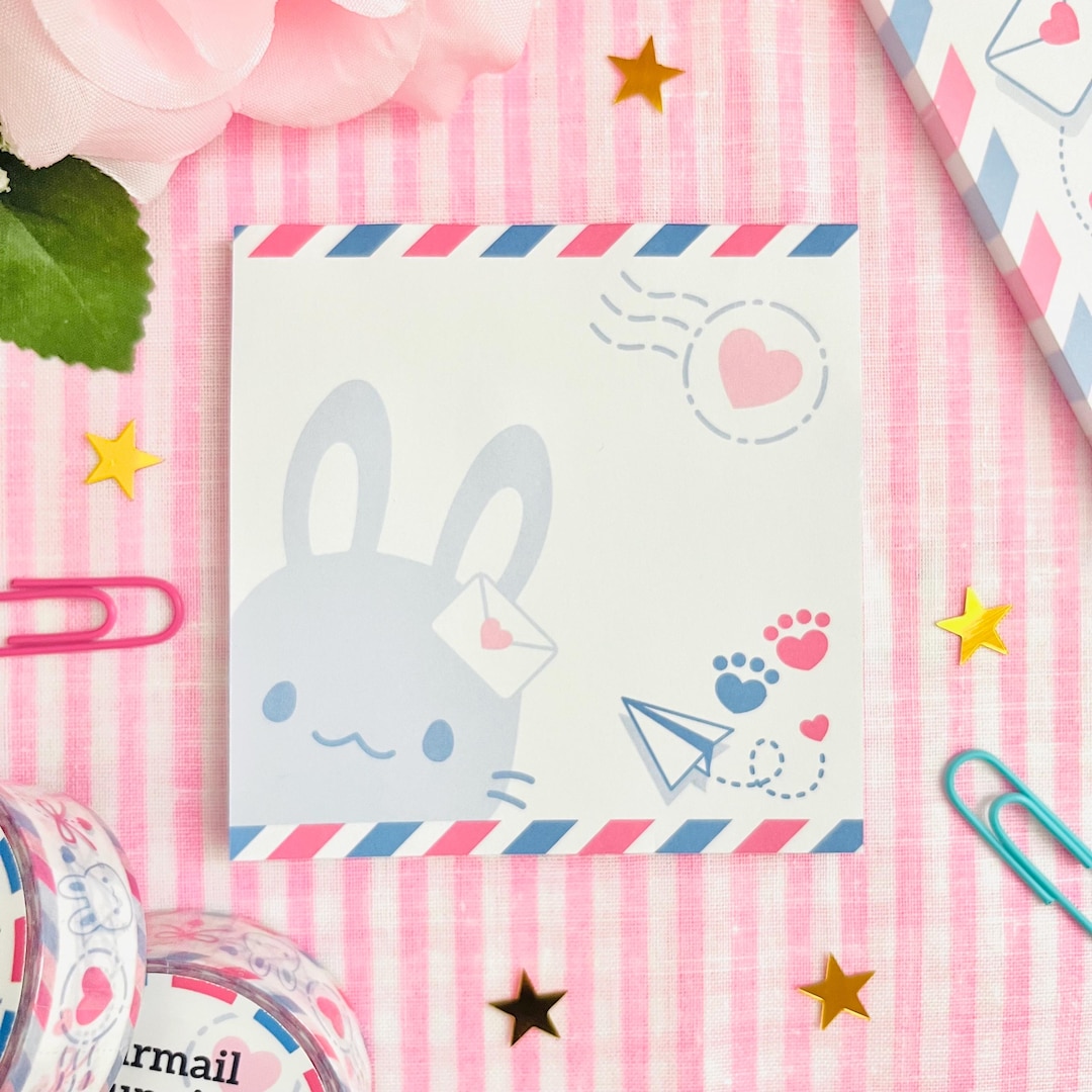 Kawaii Airmail Bunny | Cute Rabbit | Paper Mail | Red Blue Stripes ...