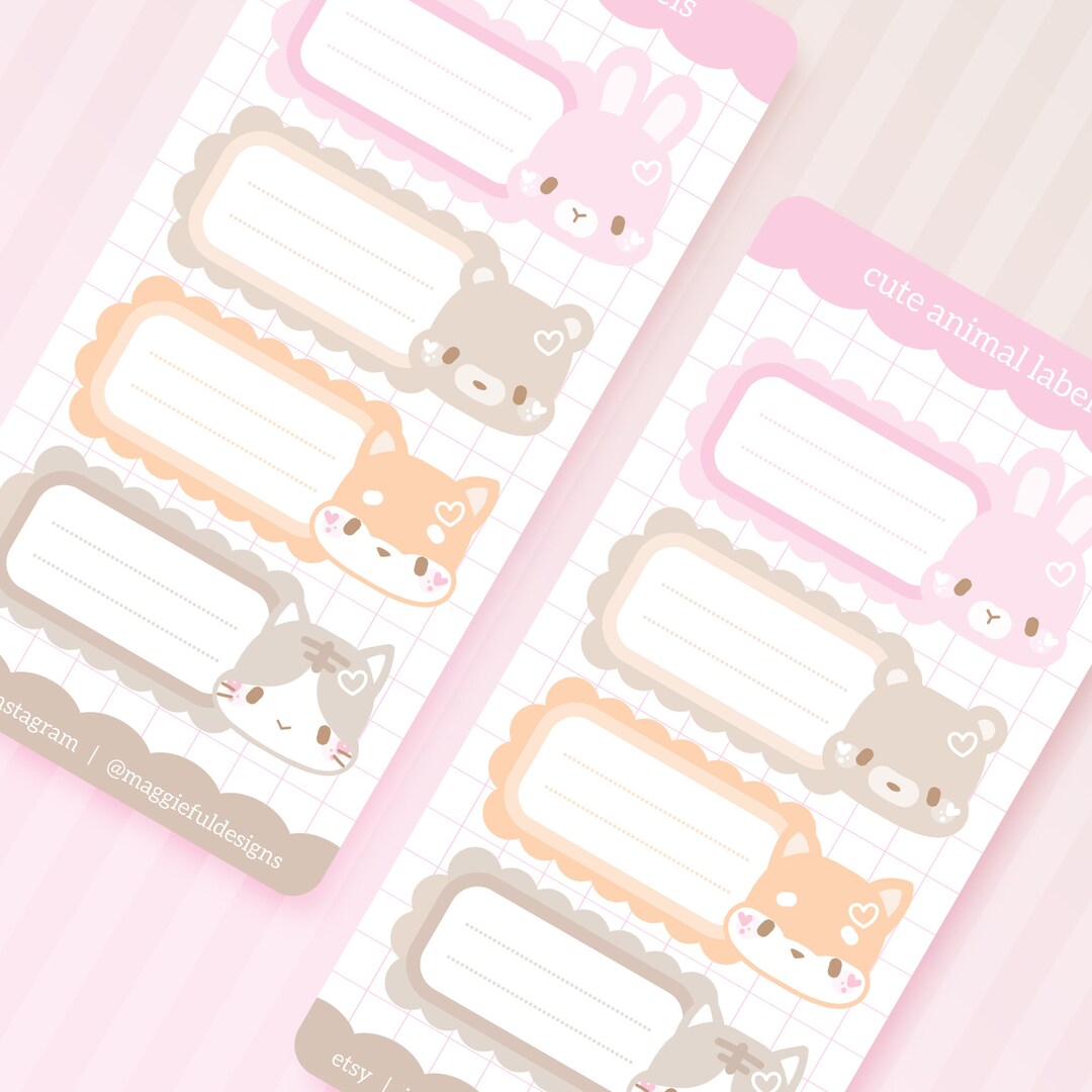 Cute Kawaii Labels Animals Pink Bunny Rabbit Teddy Bear - Etsy