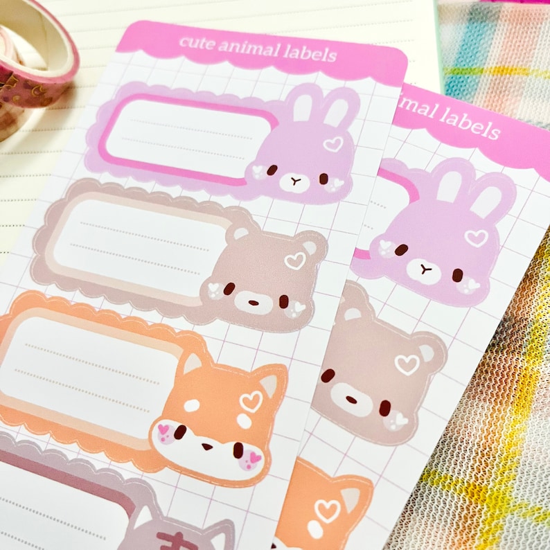 Cute Kawaii Labels Animals Pink Bunny Rabbit Teddy Bear - Etsy