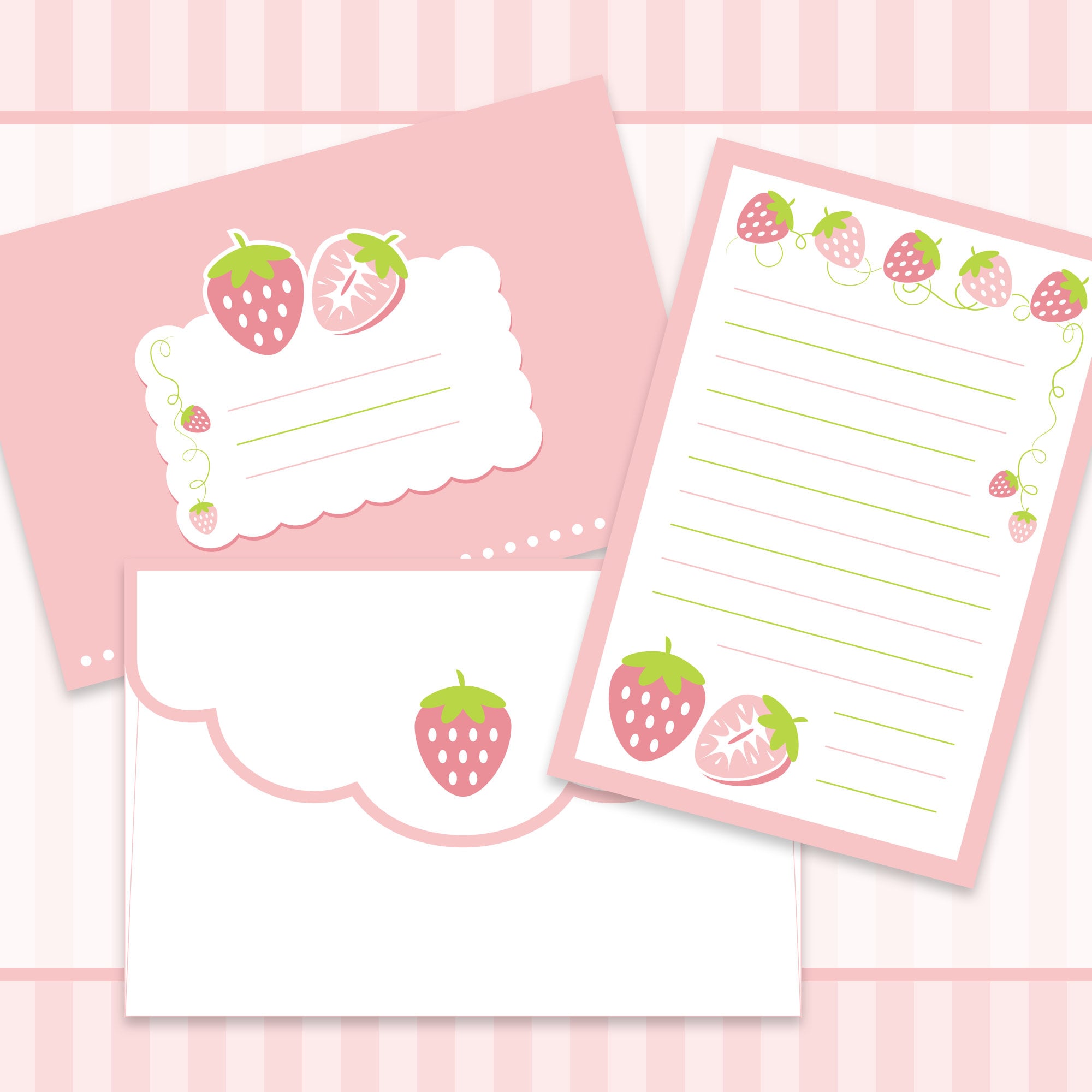Cute Kawaii | Pink Strawberries Ichigo | Stationery Mail | Letter ...