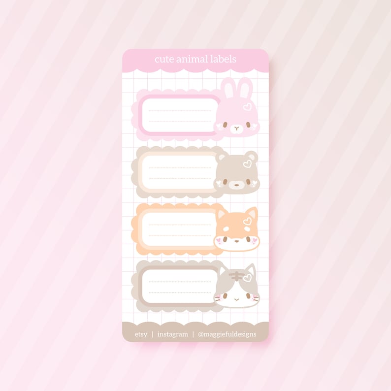 Cute Kawaii Labels Animals Pink Bunny Rabbit Teddy Bear - Etsy