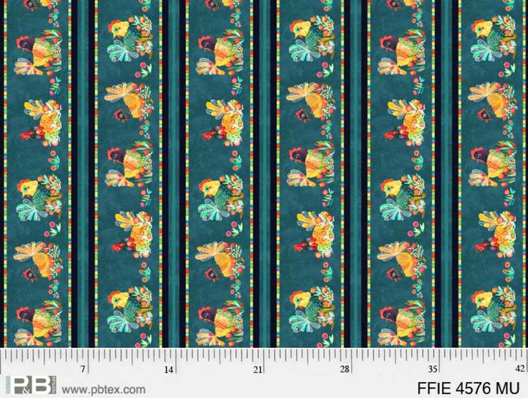 Feathered Fiesta - P&B Textiles - Chickens With Multicolored Ribbon - Etsy