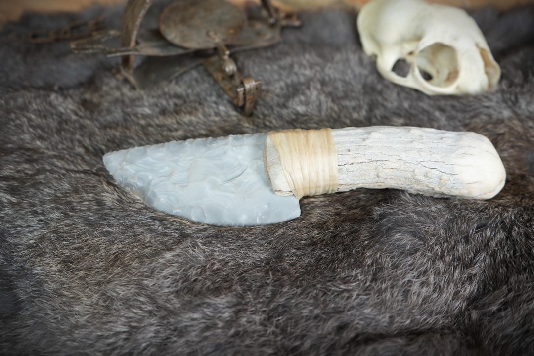 Flint-knapped Knife With Antler Handle - Etsy