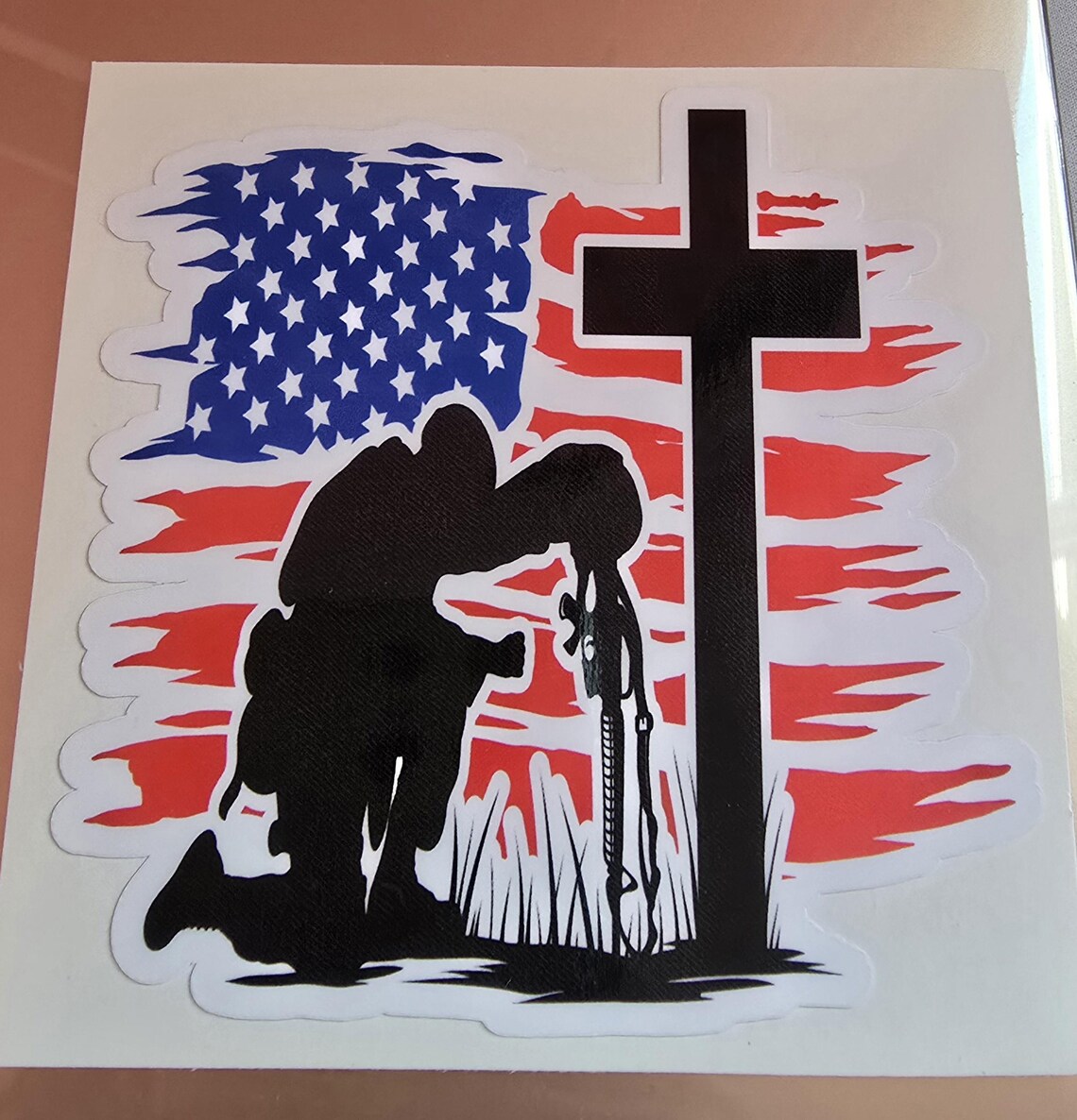 Soldier Kneeling at Grave Cross Sticker, Military Sticker, American ...
