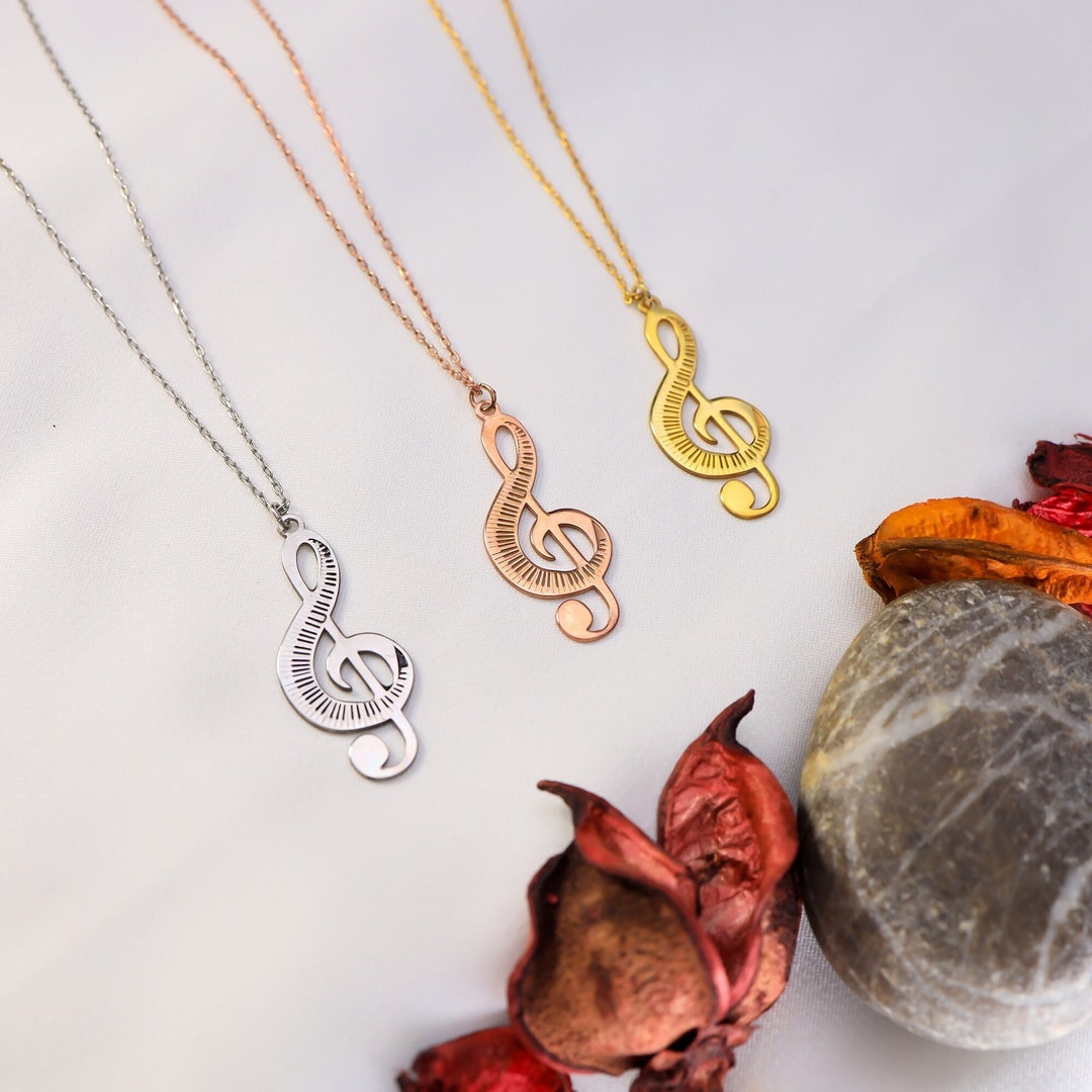 Personalized Treble Clef Necklace, Music Note Necklace With Name, Music ...