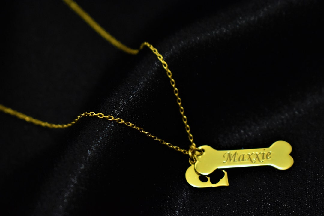 Solid Gold Jewelry * Bone Name Gold Necklace * Custom Dog Name Bone and ...