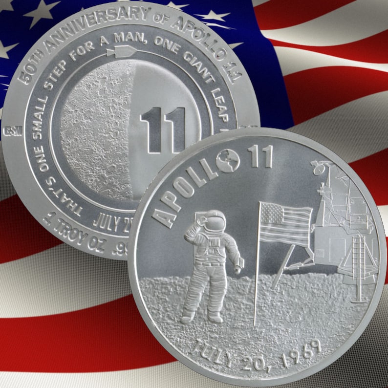 1 Oz Silver Apollo 11 50th Anniversary Authentic Silver Coin - Etsy