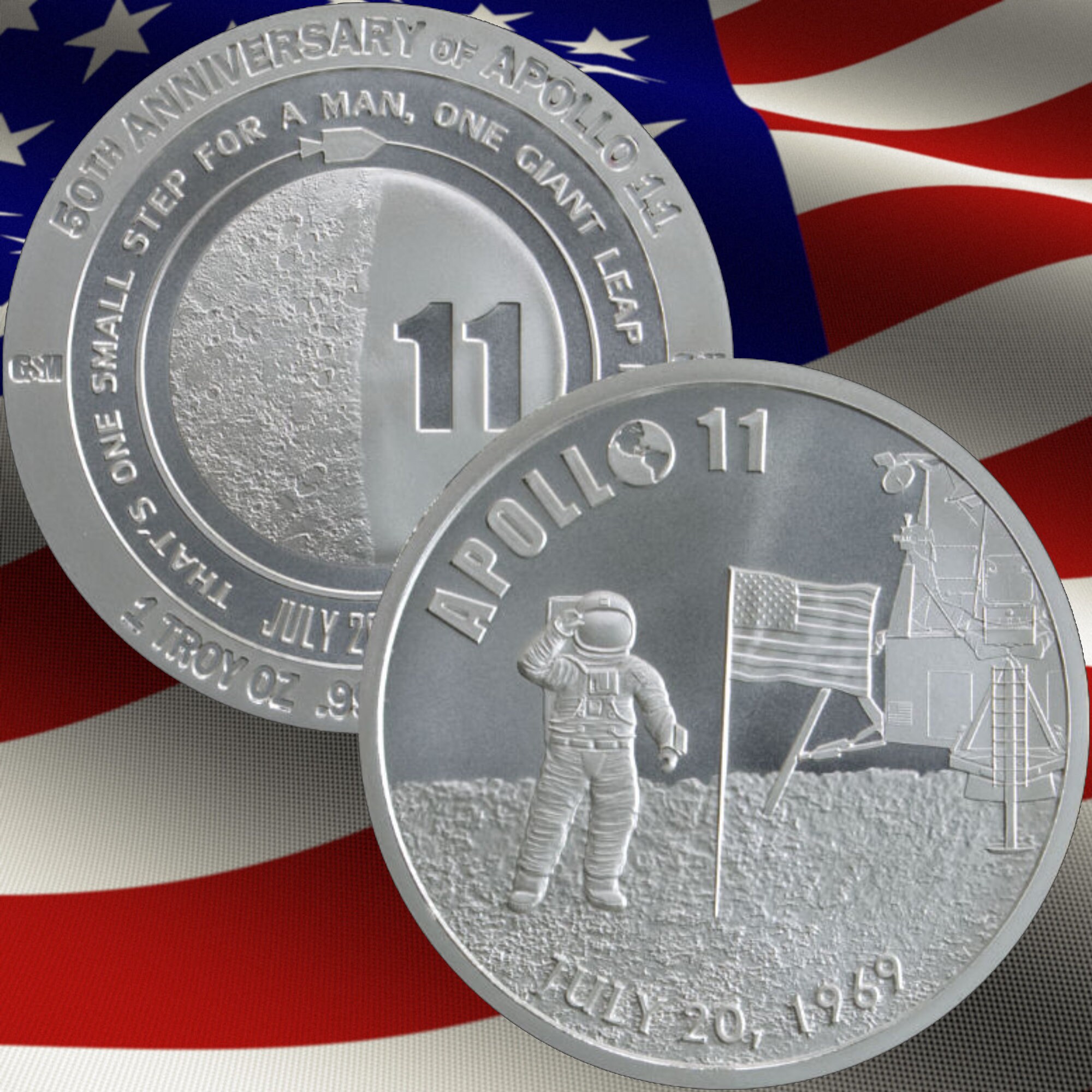 1 Oz Silver Apollo 11 50th Anniversary Authentic Silver Coin - Etsy
