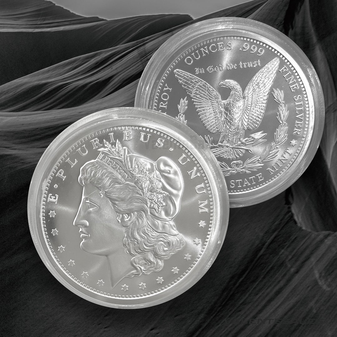 5 Troy Oz Silver Morgan Dollar Round .999 Silver Rep MADE in the USA ...