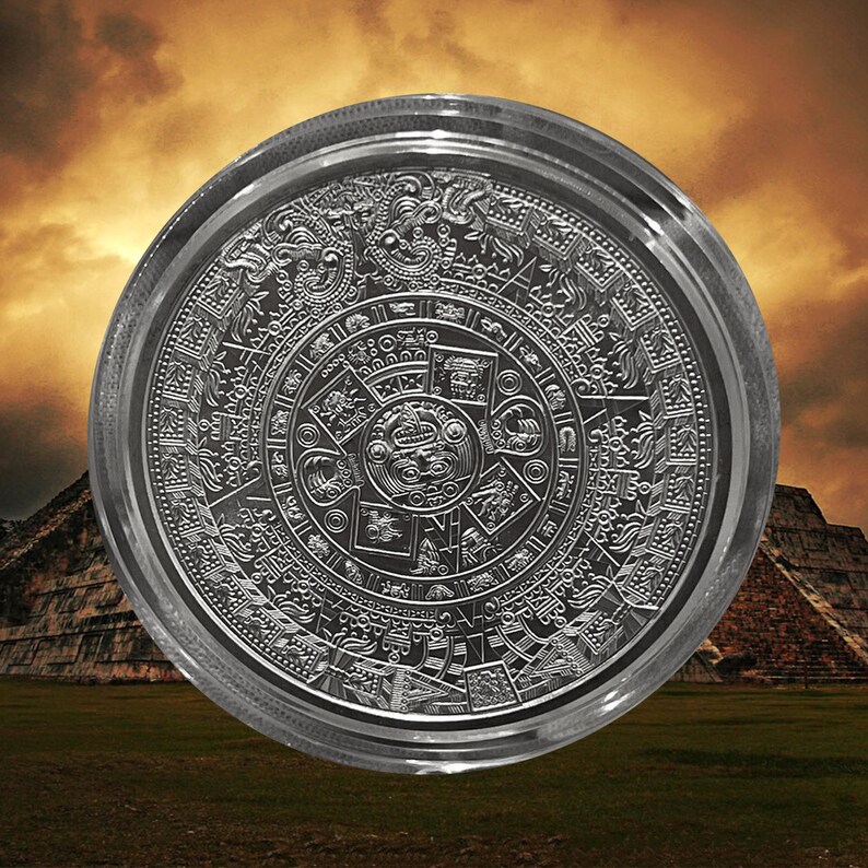 2 Oz Silver Aztec Calendar Round Replica Free Capsule - Etsy