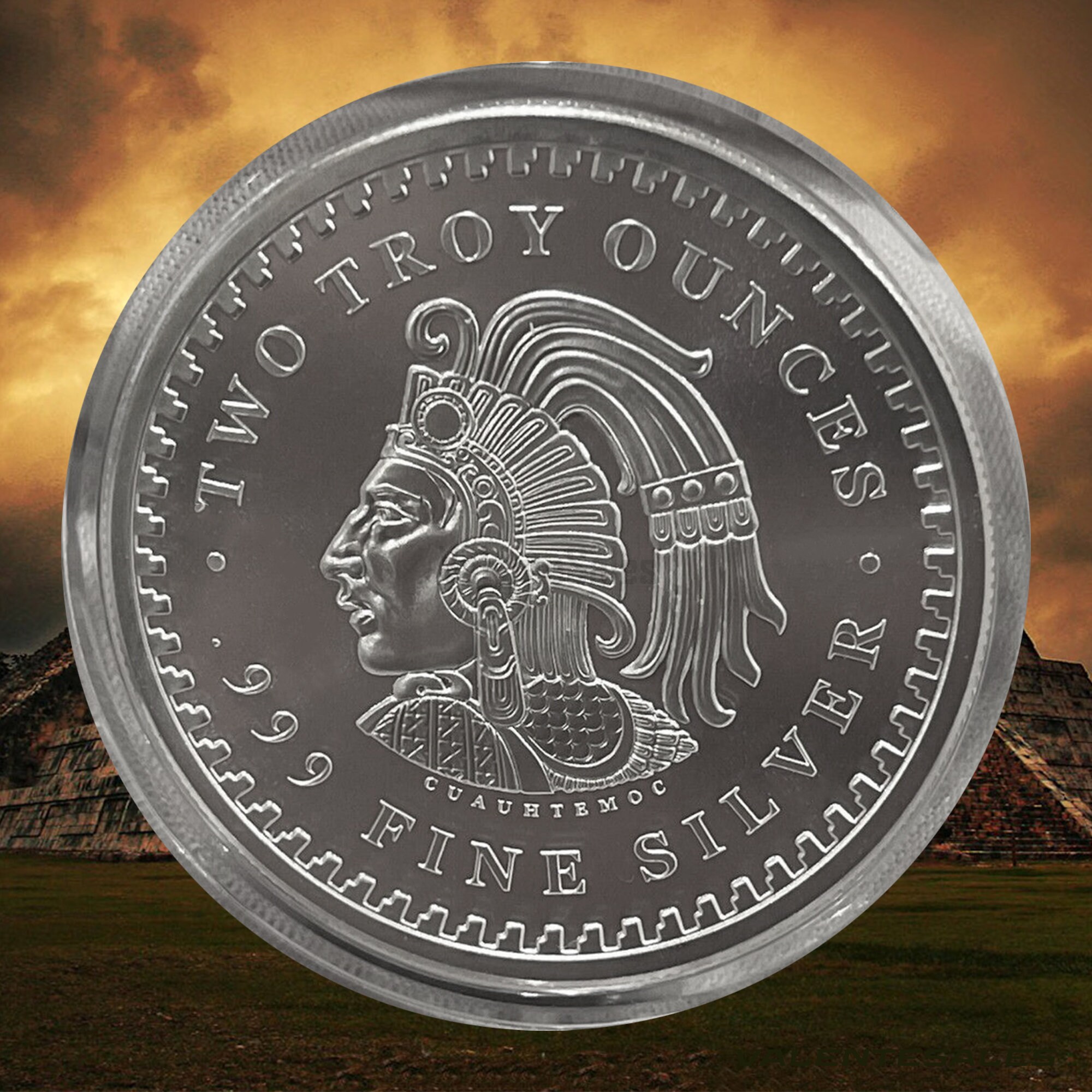 2 Oz Silver Aztec Calendar Round Replica Free Capsule - Etsy
