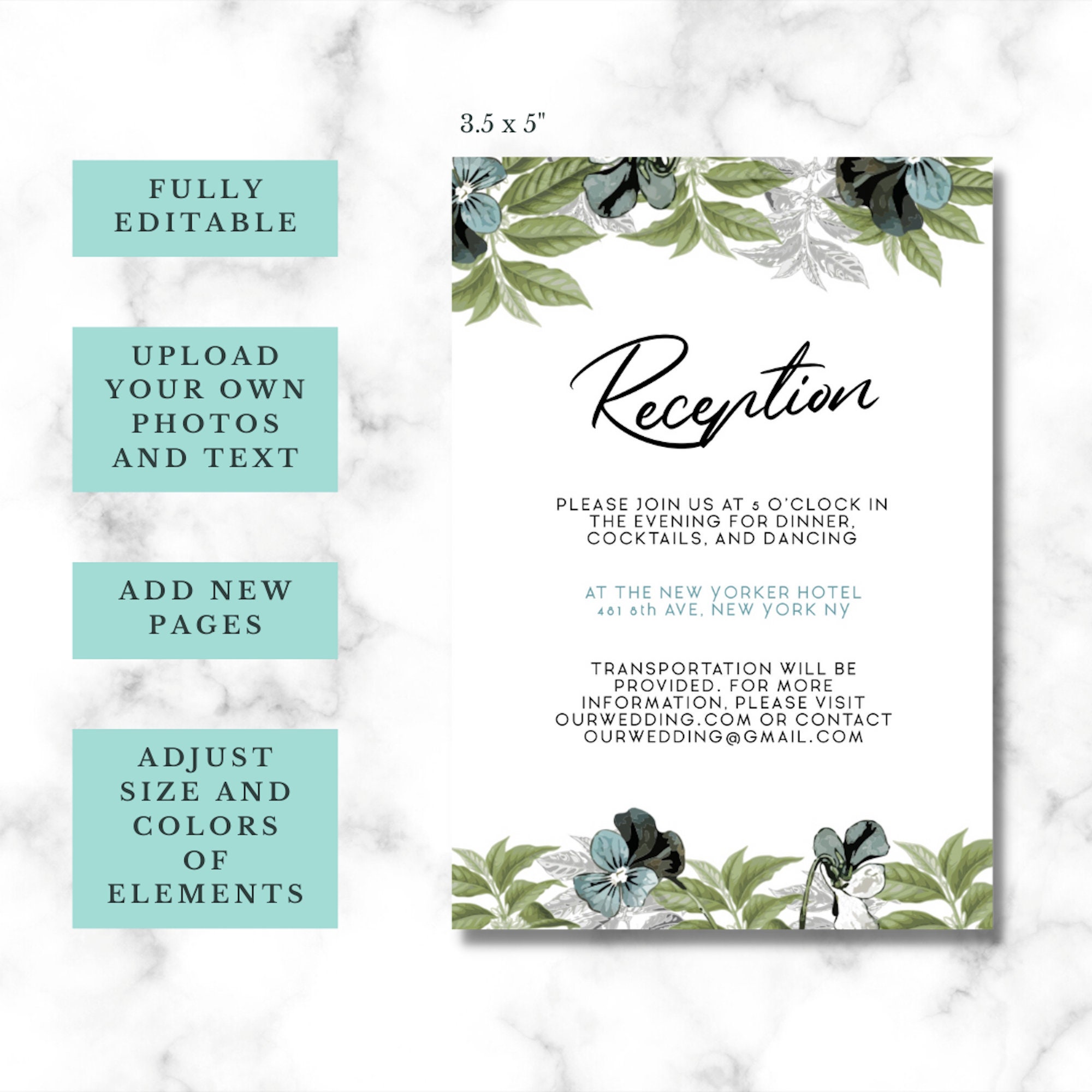 GRACE Wedding Reception Cards Printable Template Download Editable for ...