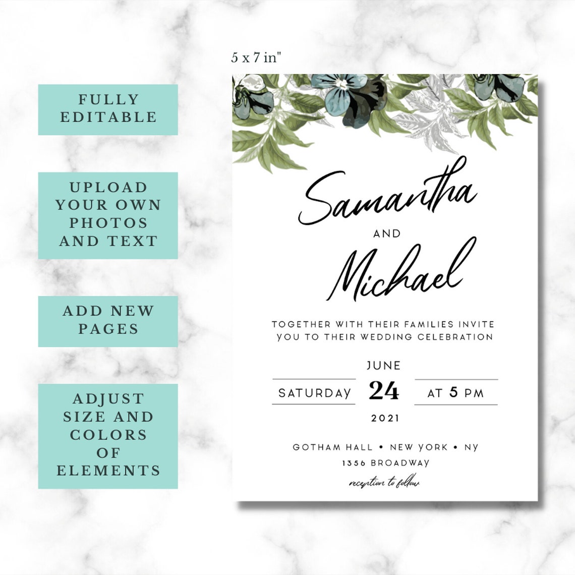 GRACE Wedding Invitations Printable Template Download Editable for Wedding Rustic Wedding Invite ...