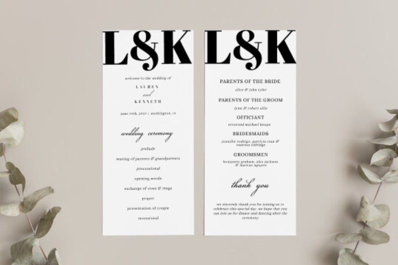 AVA Wedding Programs Printable Template Download Editable for Wedding ...