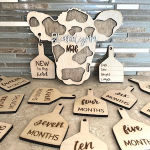 Cow Tag Baby Milestones, Baby Shower Gift, Baby Boy, Birth Announcement ...