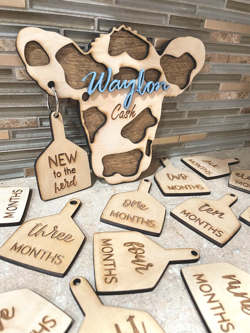 Cow Tag Baby Milestones Baby Shower Gift Baby Boy Birth - Etsy