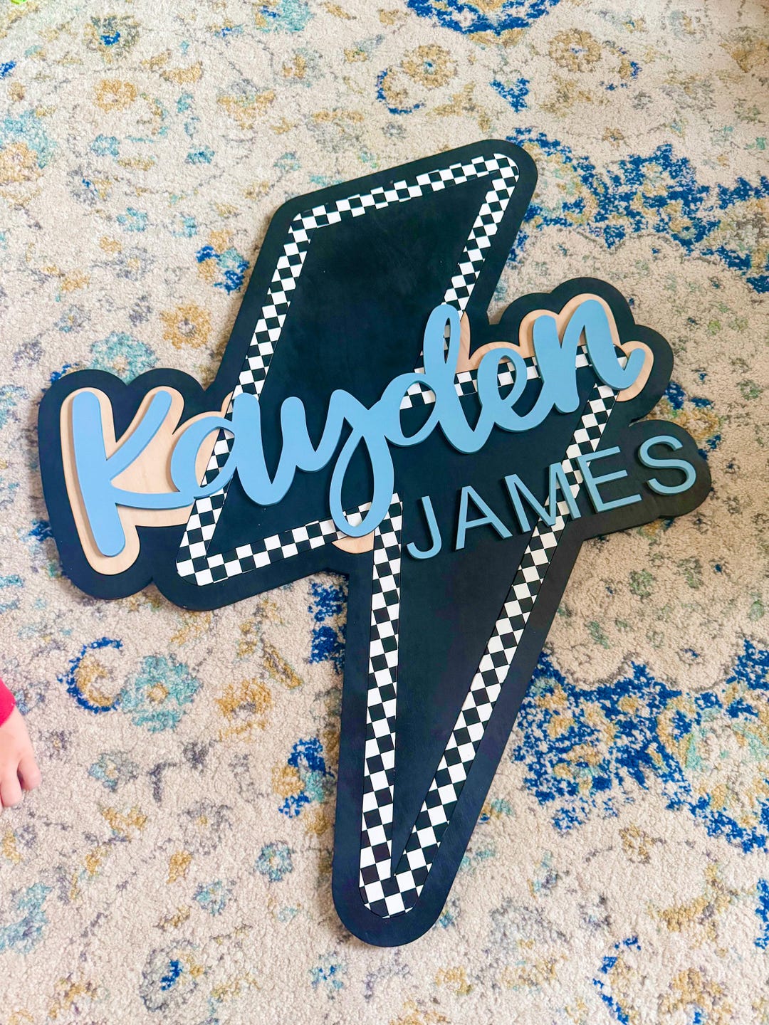 Nursery Sign, Boy Nursery Sign, Checkered Baby Sign, Lightening Bolt ...