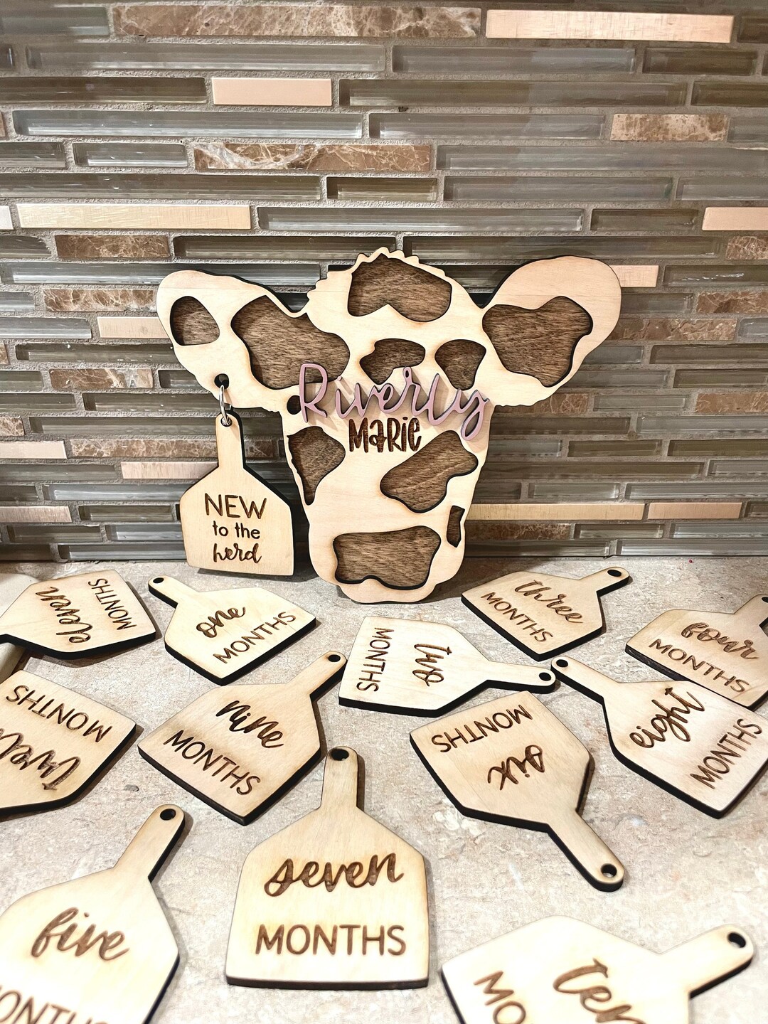 Cow Tag Baby Milestones, Baby Shower Gift, Baby Boy, Birth Announcement ...