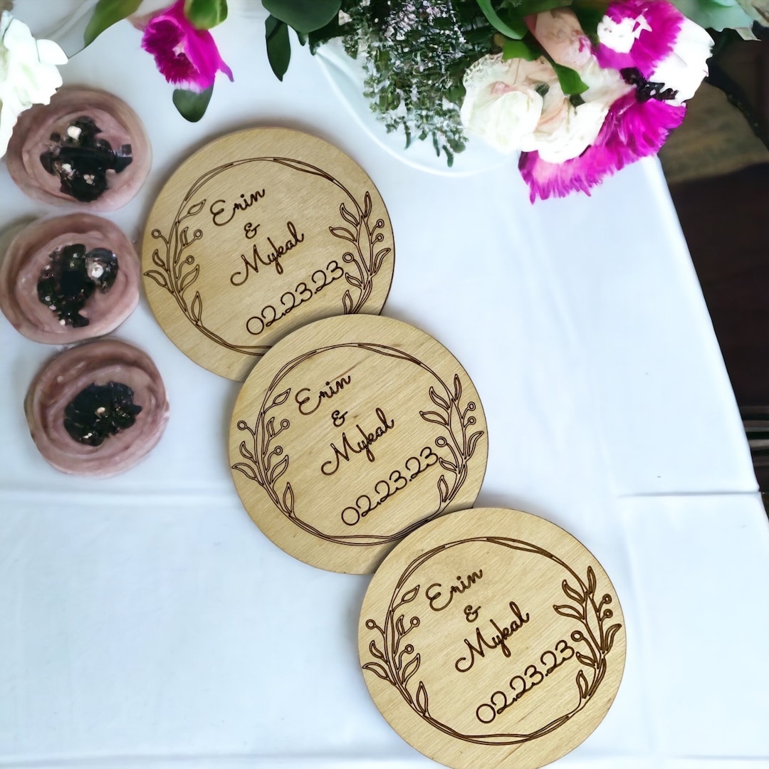 Wooden Coaster Wedding Favor | Custom Wooden Coaster | Rustic Wedding ...