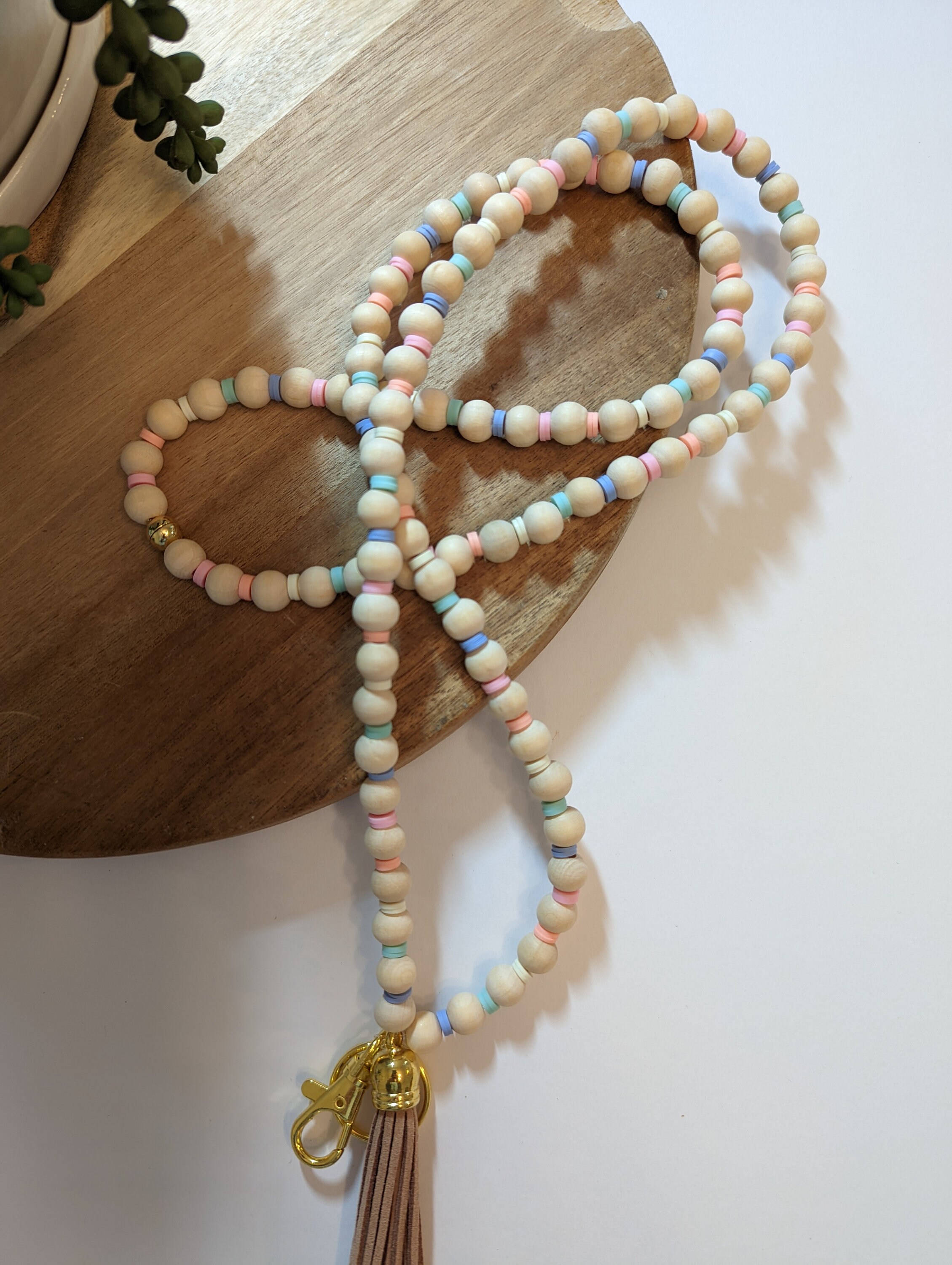 Light Pastel Bead Boho Lanyard Teacher Lanyard Neutral - Etsy