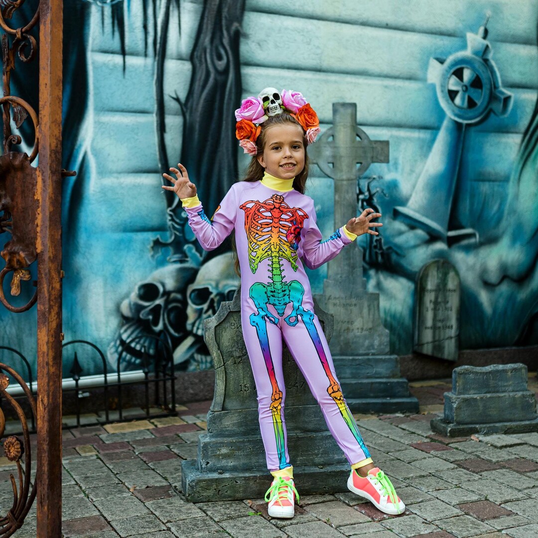 Lilac Skeleton Jumpsuit for Girls, Halloween Toddlers Dress-up Party ...