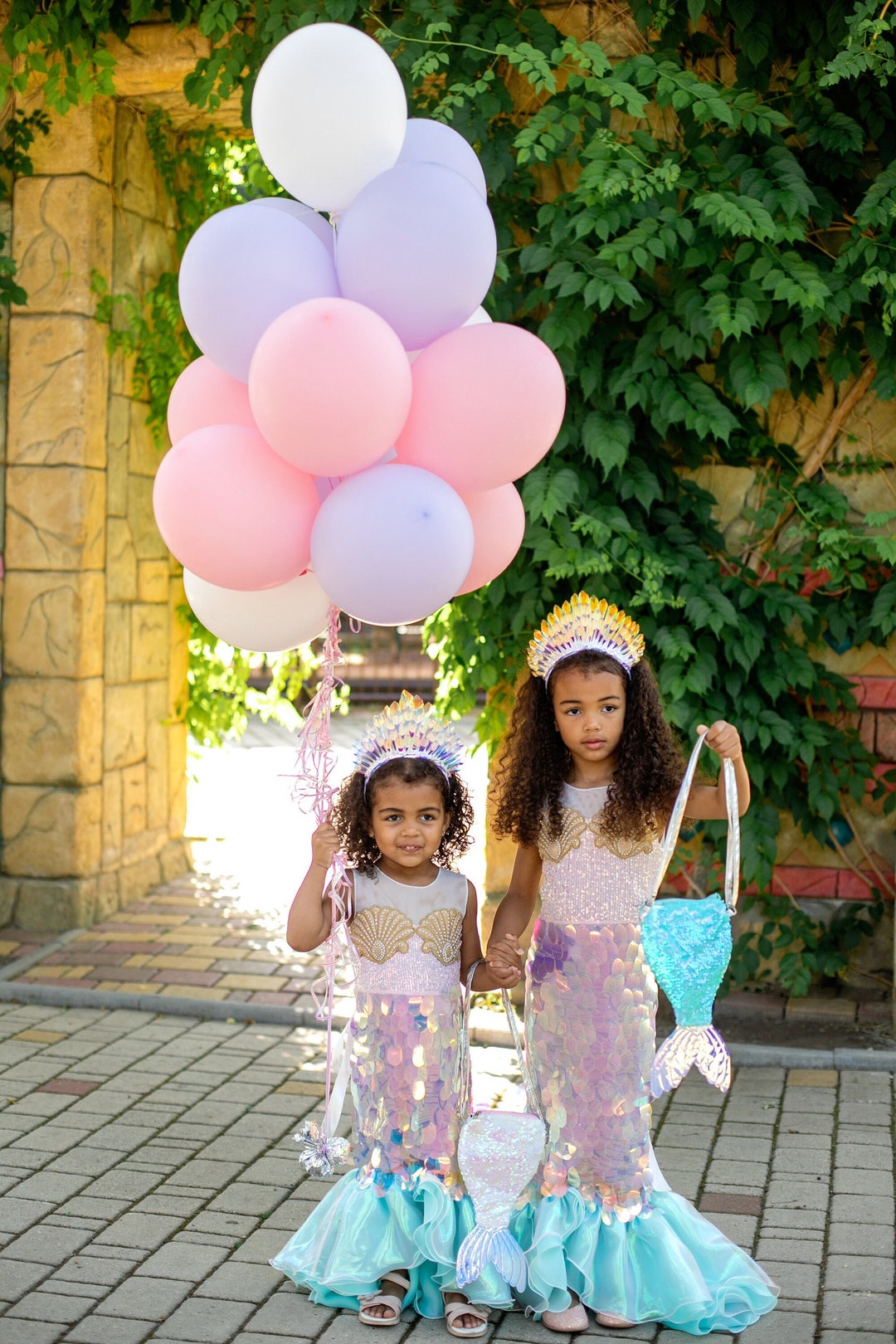 Mermaid Tail Princess Dress, Sequins Holographic Birthday Outfit, Shiny ...