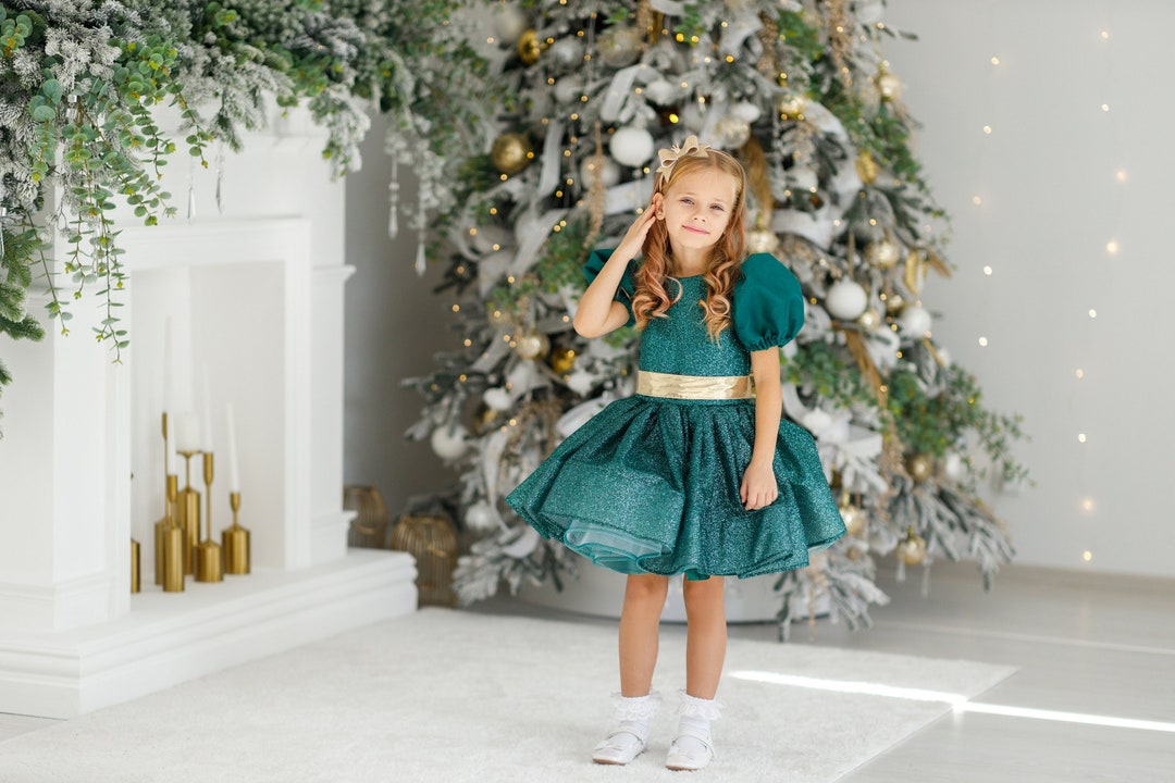 Emerald Green Christmas Dress for Girls Sparkling Holiday Dress With ...