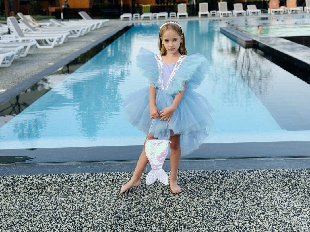 Blue Mermaid Dress for Girl, Themed Party Outfit for Kids, Sea Princess ...
