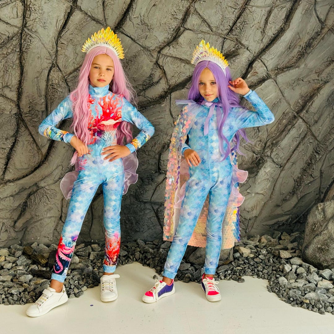 Mermaid Princess Jumpsuit for Girls, Ocean Themed Party Costume, Sea ...