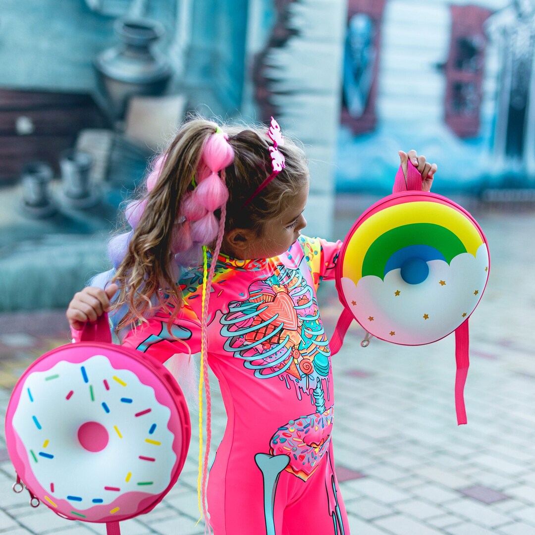 Hot Pink Donut Backpack and Rainbow Backpack, Pink Sweet Sprinkle ...