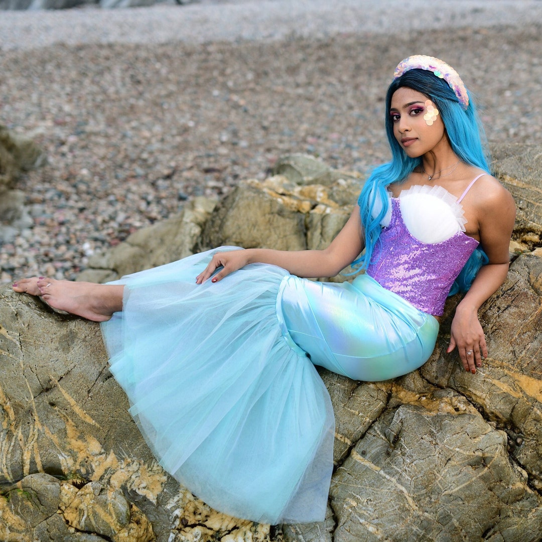 Mermaid Tail Costume Set - Mint Mermaid Skirt, Headband, and Crown for ...