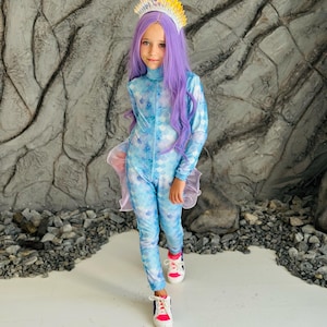 Aqua Blue Girls Mermaid Costume Jumpsuit, Ocean Themed Party Wear, Sea ...