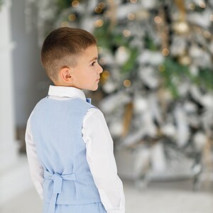 Boys Linen Suit 2-6 Years - Sky Blue Vest, Pants & Bow Tie Set ...