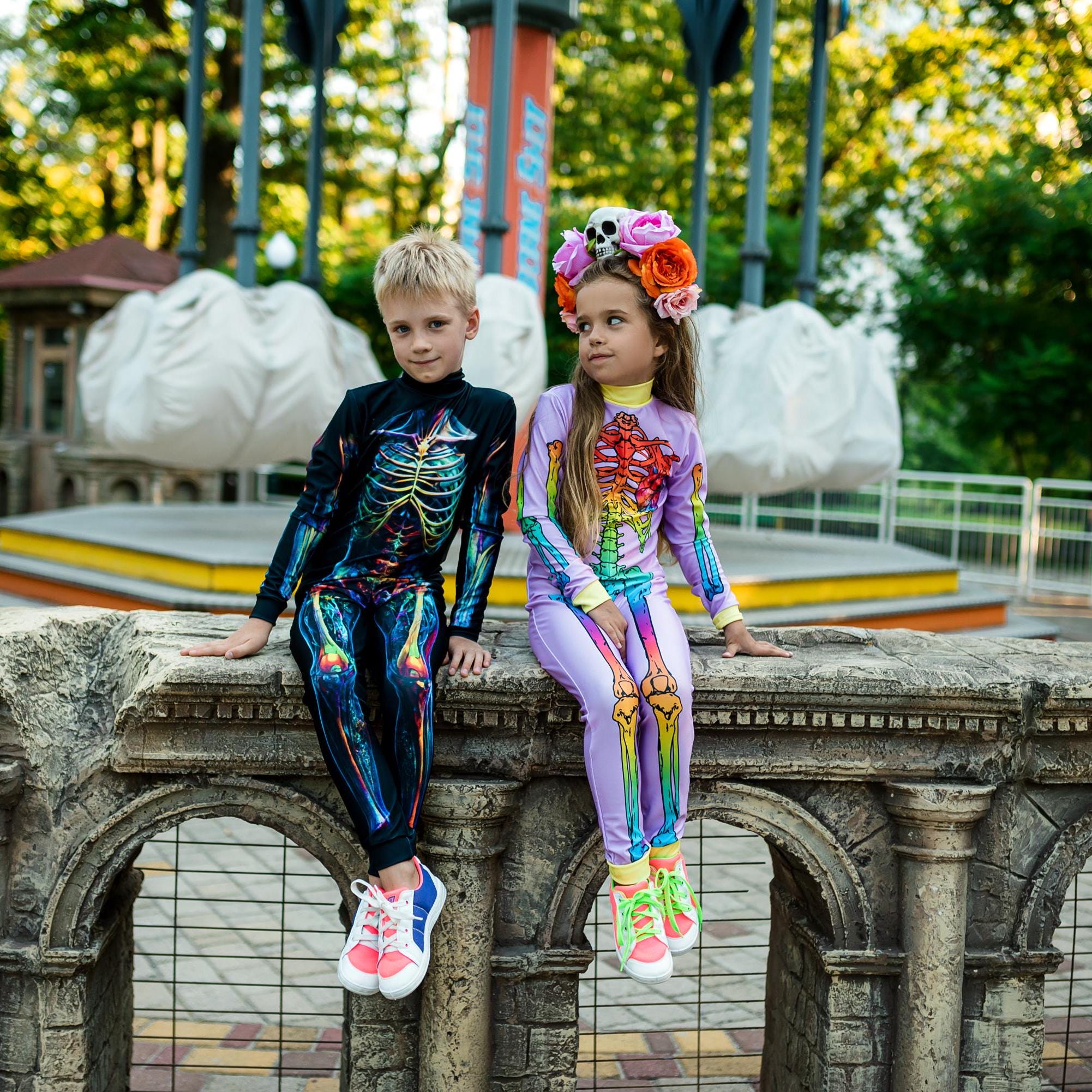 Rainbow Mystical Skeleton and Muscle Halloween Costume for Boys, Spooky ...