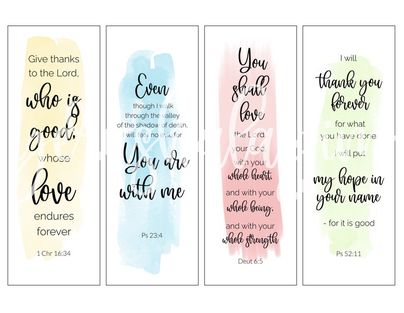 Printable Christian Watercolor Bookmarks With Bible Verses - Set of 4 ...