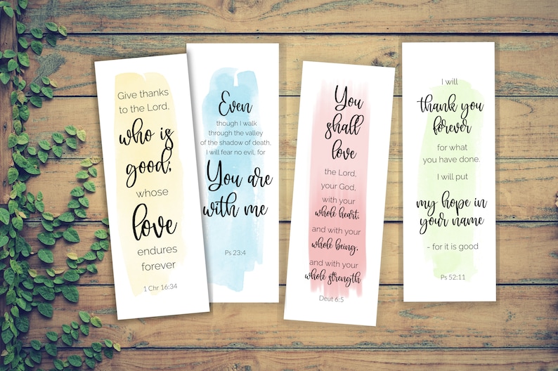 Printable Christian Watercolor Bookmarks With Bible Verses - Set of 4 ...