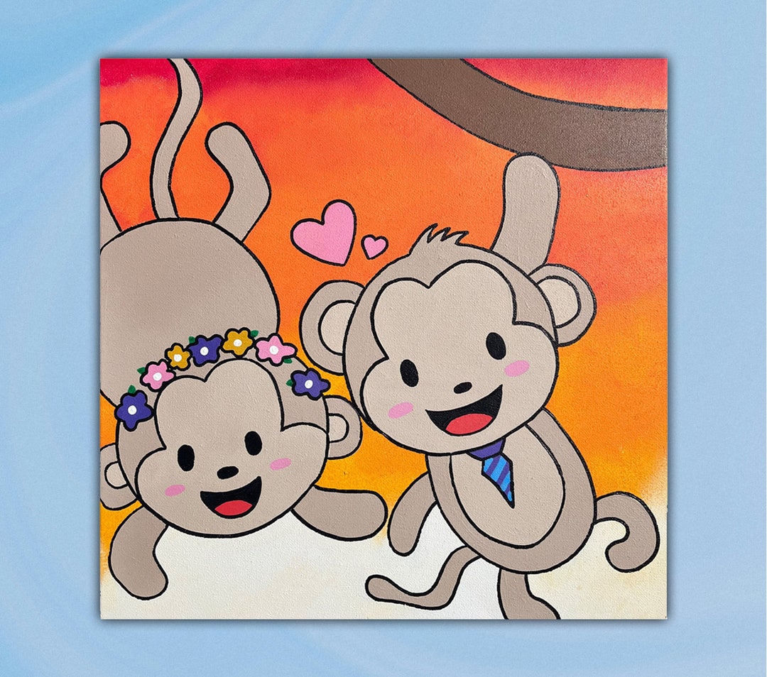 Monkeys Painting / Monkey Wall Art / Hand Painted / Love / Couples ...