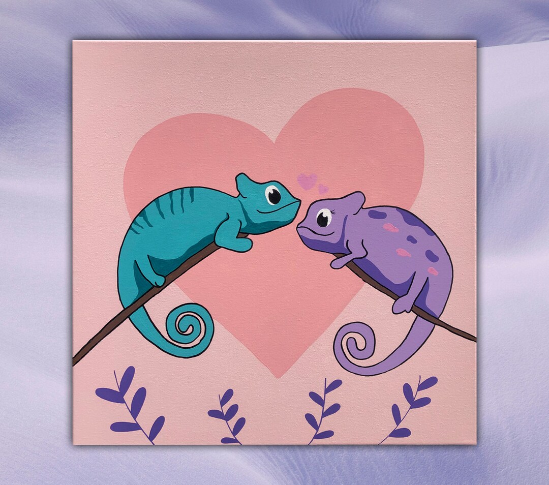 Chameleons Painting / Lizards Wall Art / Hand Painted / Love / Couples ...