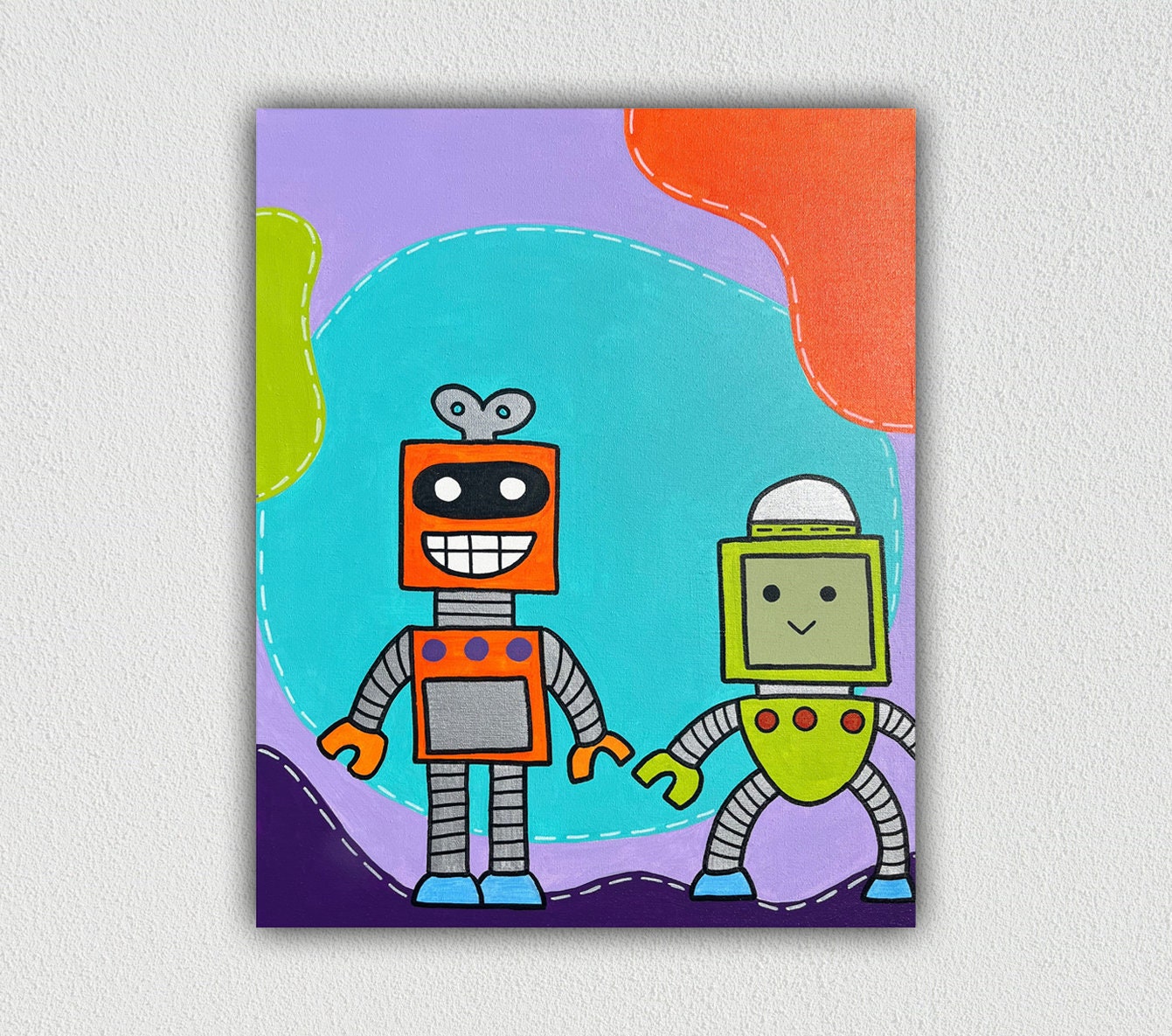Robot Wall Art / Robot Painting / Hand Painted / Playroom Art / Nursery ...