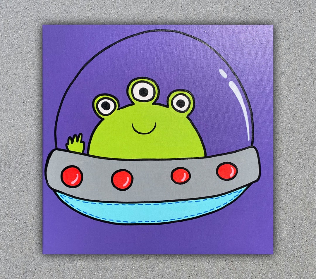 Alien Painting / Alien Wall Art / Hand Painted / Space / Kids Painting ...
