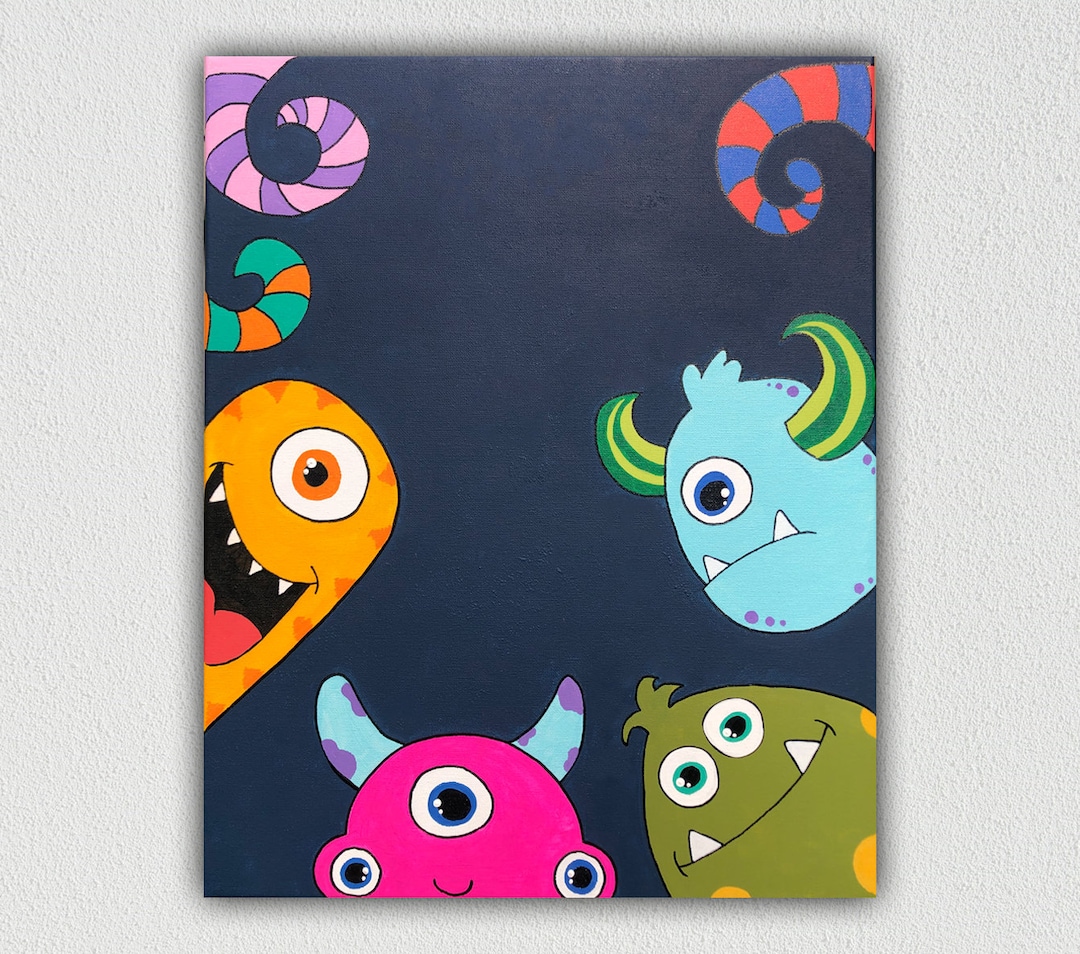 Monsters Painting / Monster Wall Art / Hand Painted / Cute Art ...