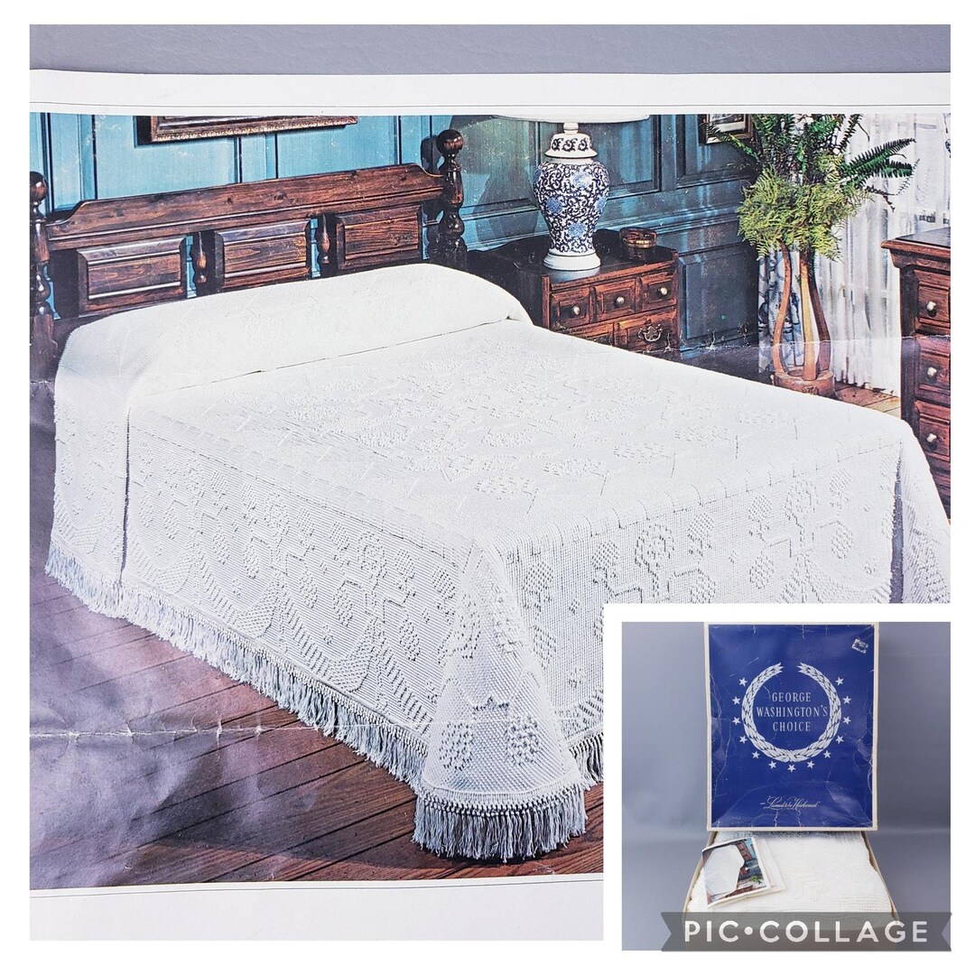 Bates George Washington White Vintage Bedspread, Geometric Flower ...