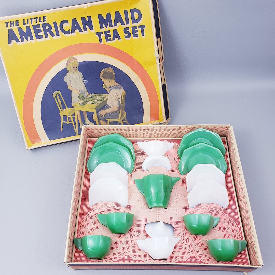 Play Tea Set, Toy Tea Set Vintage 17 Piece Child's Akro Agate Glass ...